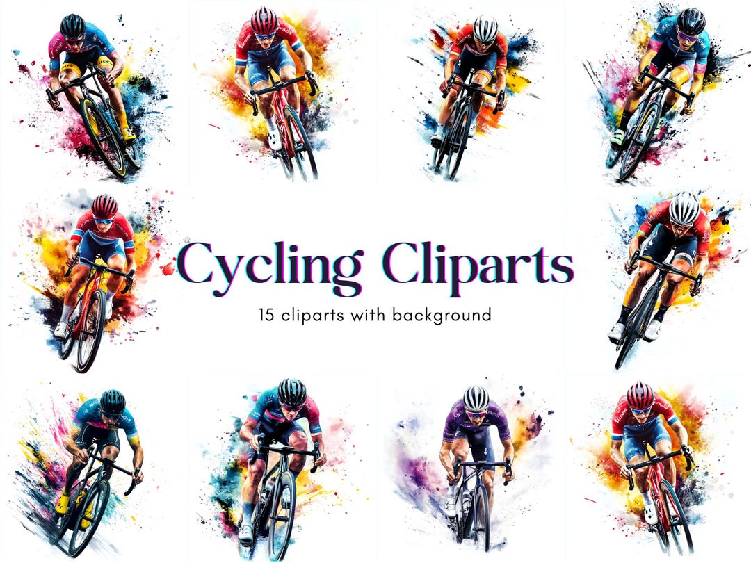 15 Cycling Clipart Bundle, Racing Bike Clip Art, Road Cycling Print ...