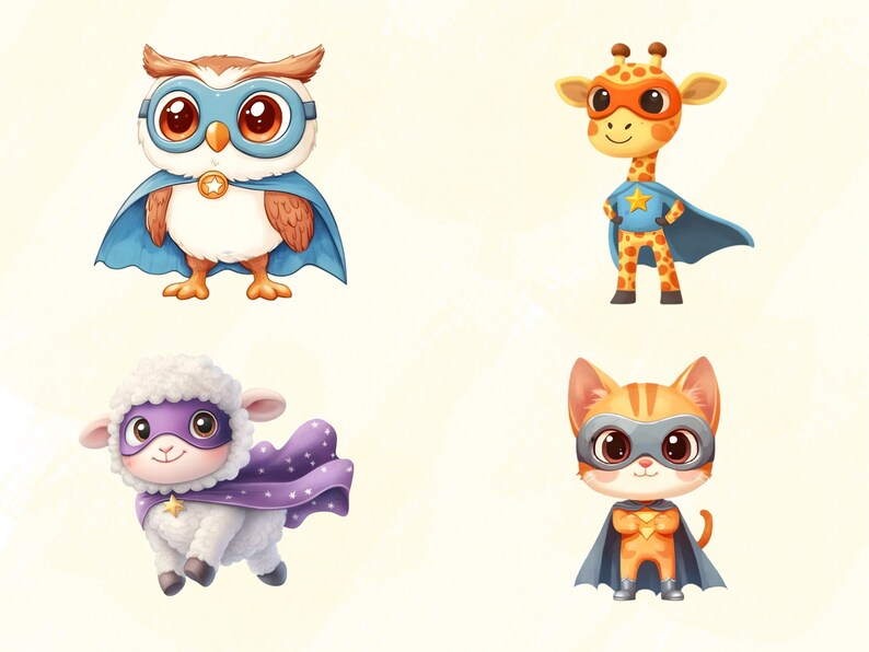 Animal Superheroes Clipart Bundle, Cute Baby Animals PNG, Safari Animal ...