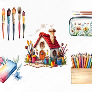 School Clipart Set, School Supplies Clipart Set, Art Supplies Clipart ...