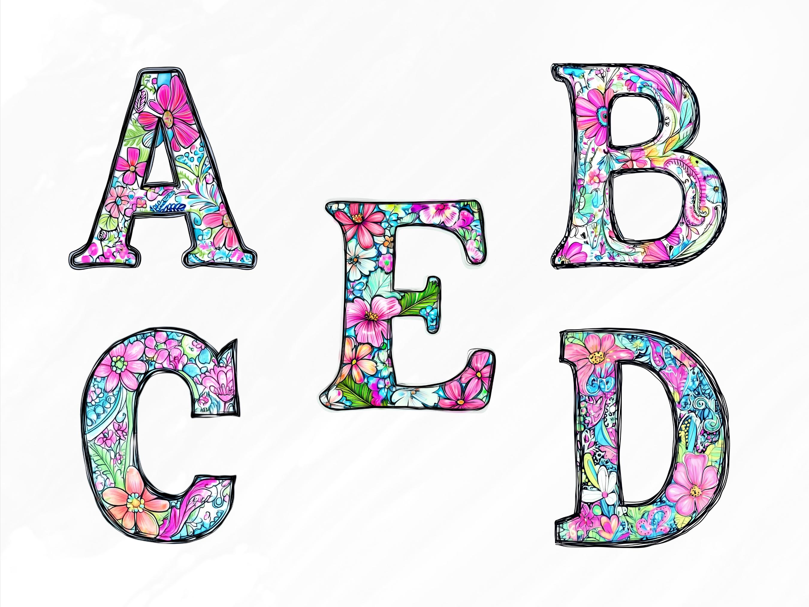 Paisley Floral Alpha Doodle Letters PNG, Floral Alphabet PNG, Alphabet ...