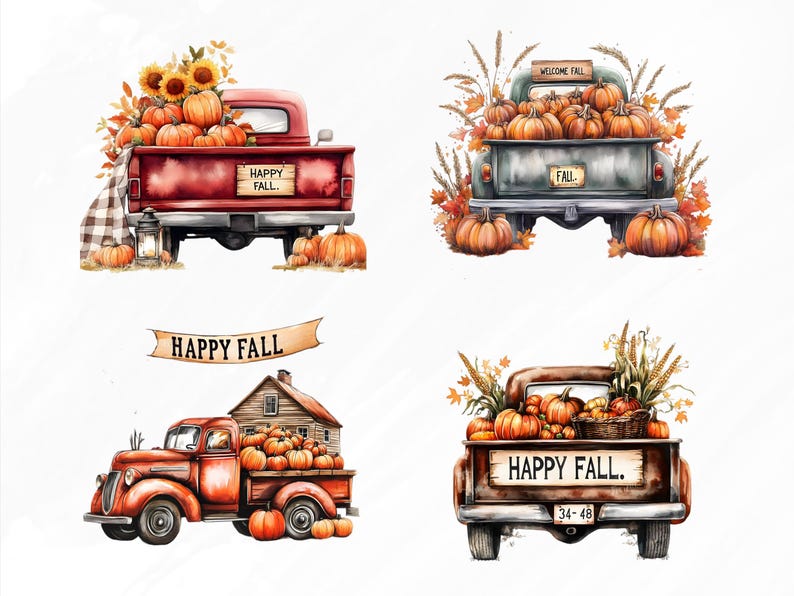 30 Fall Truck Clipart Bundle | Pumpkin & Sunflower Vintage Trucks ...