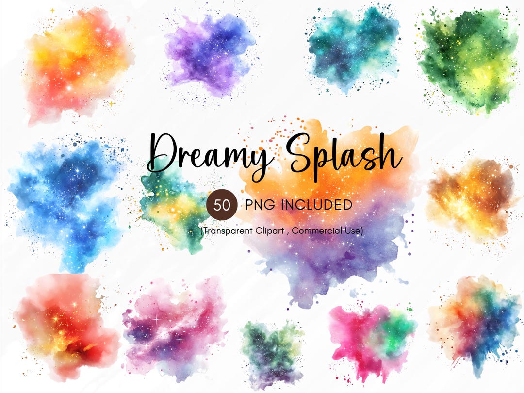 Watercolor Splashes Clipart Bundle, Paint Splatter PNG Abstract Clipart ...