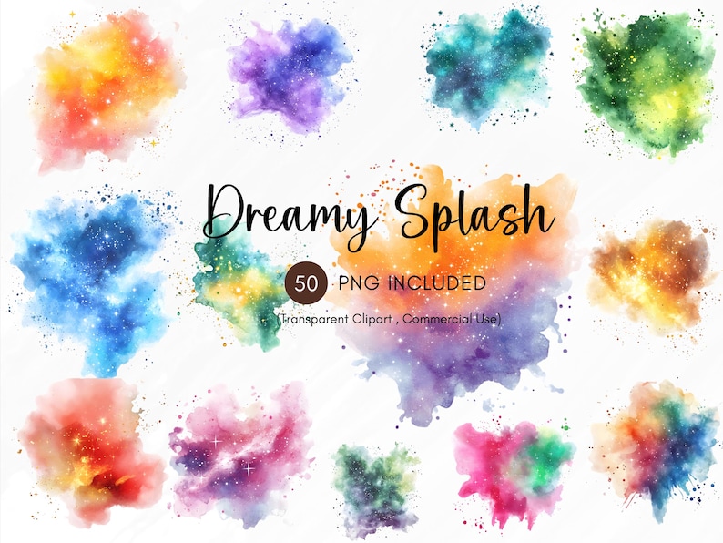 Watercolor Splashes Clipart Bundle, Paint Splatter PNG Abstract Clipart ...