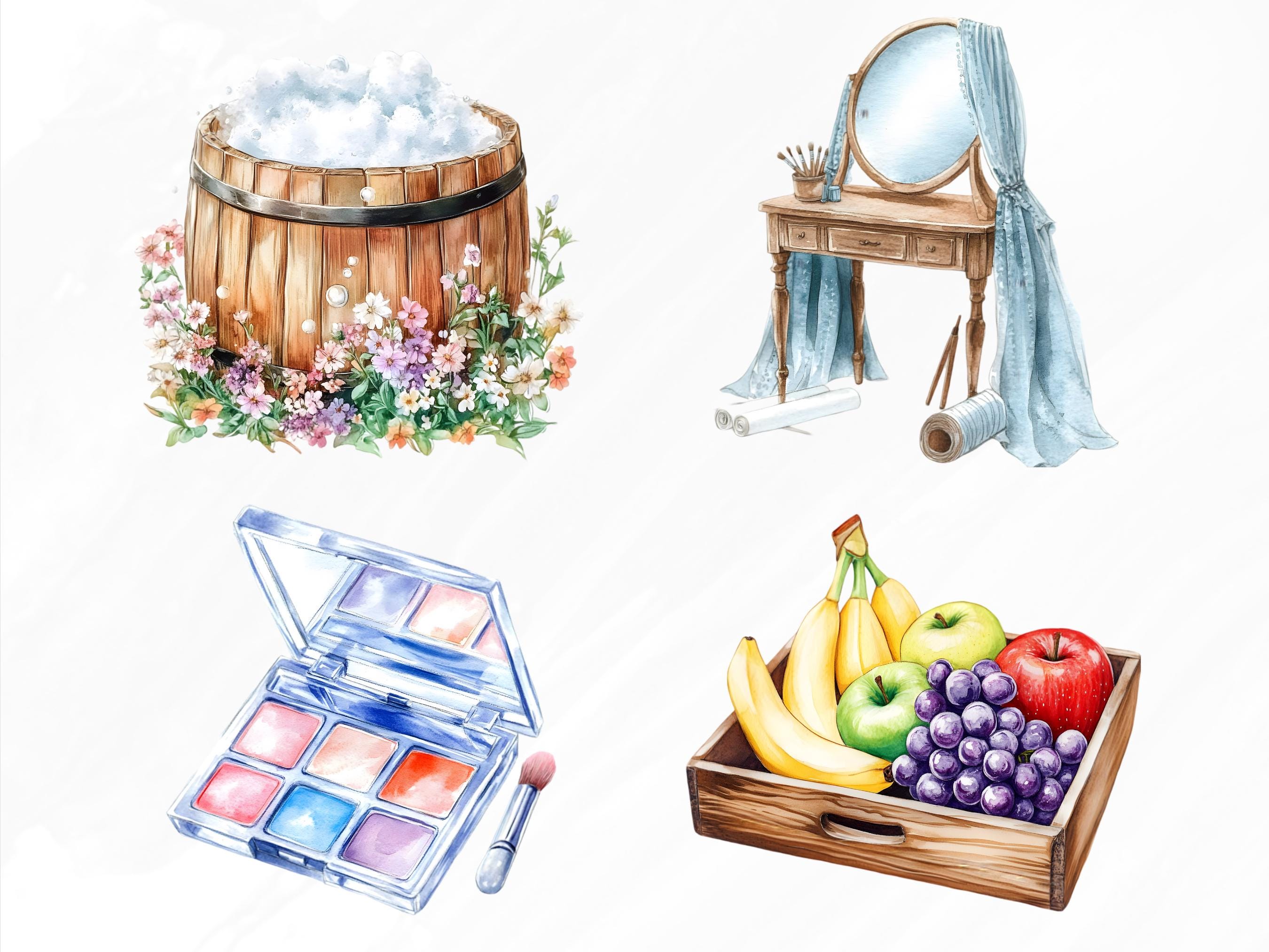 Spa Party Watercolor Clipart, Relaxing Spa Day Illustrations, Self-care ...