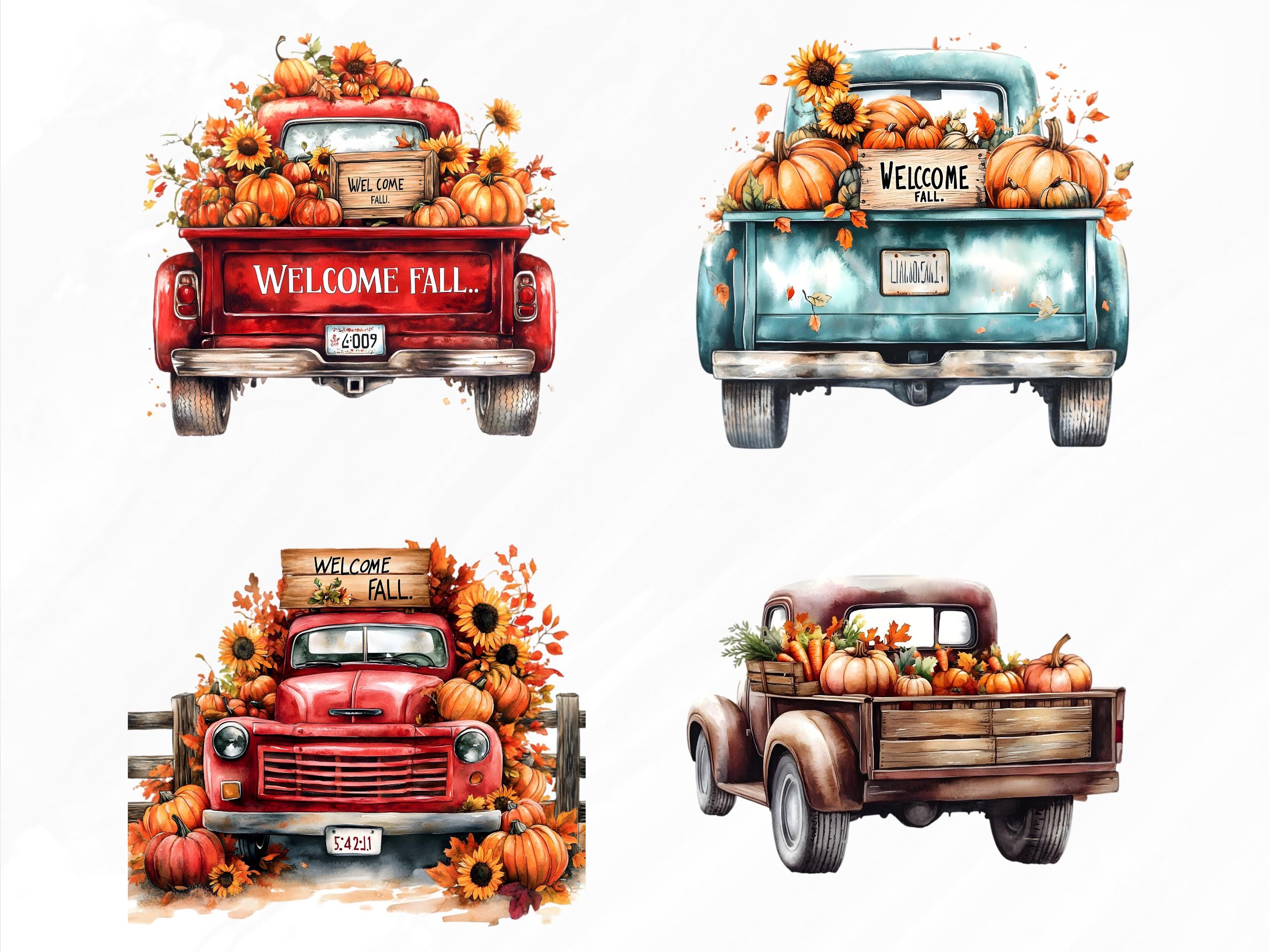 30 Fall Truck Clipart Bundle | Pumpkin & Sunflower Vintage Trucks ...