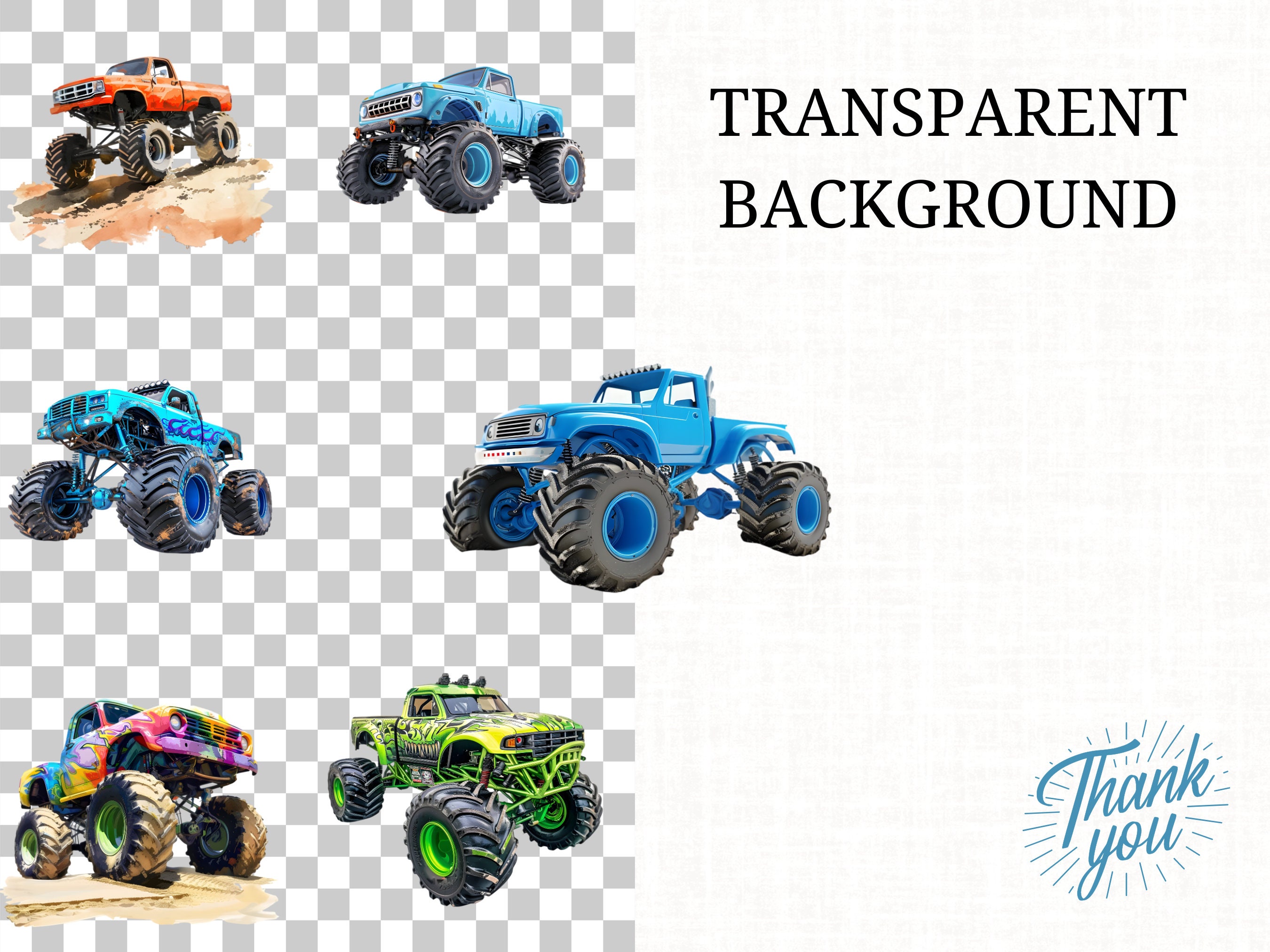 Monster Truck Clipart Bundle, High Resolution PNG, Commercial Use - Etsy