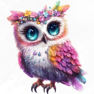 Cute Owl Clipart Bundle, Watercolor Floral Owls PNG, Baby Owl Clip Art ...