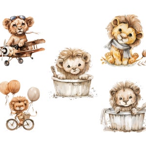 Watercolor Cute Baby Lion Clipart, Baby Lion PNG, Little Animal, Boy or ...