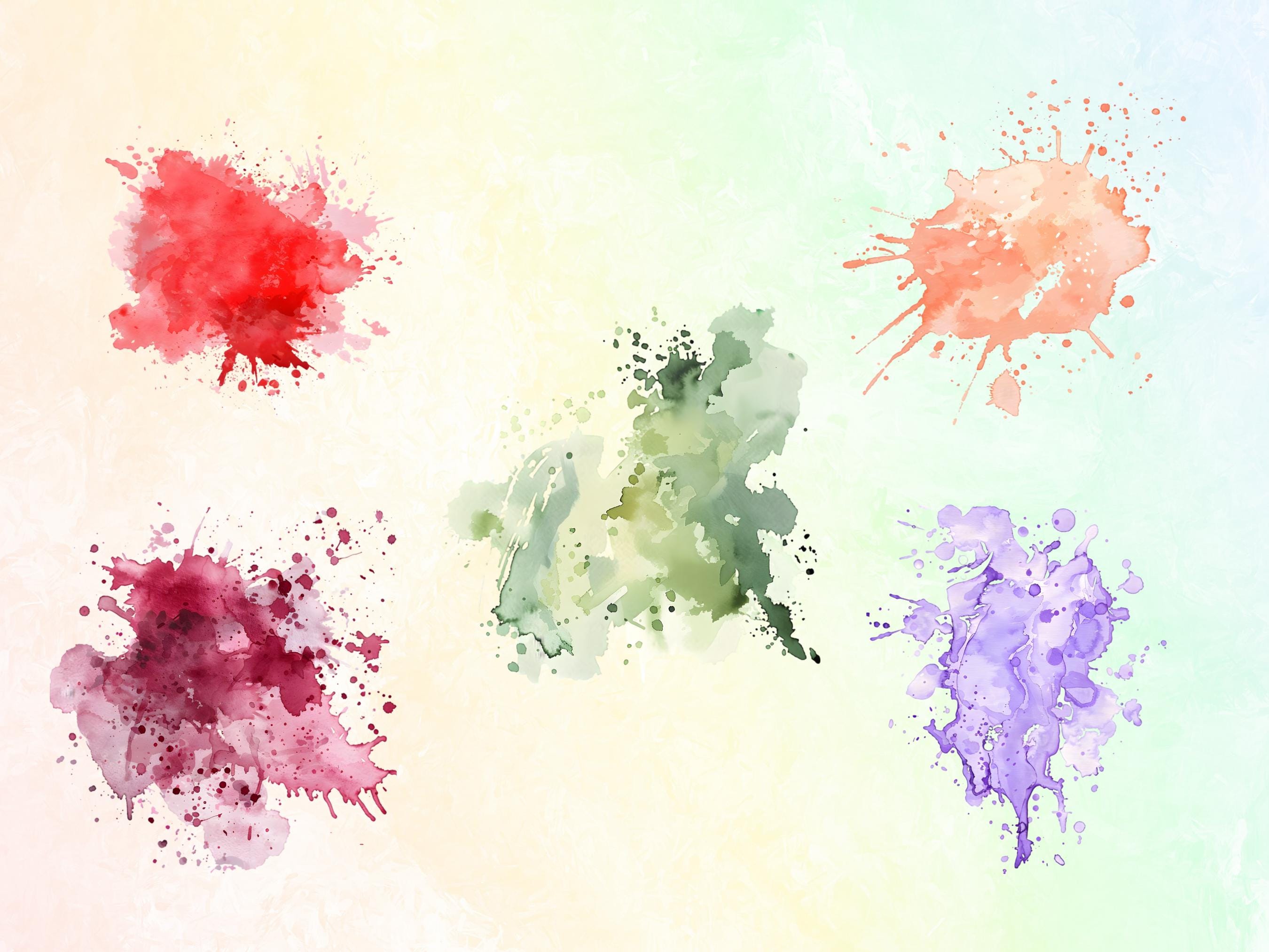 30 Watercolor Color Splash Clipart PNG, Paint Splatter Clipart, Alcohol ...