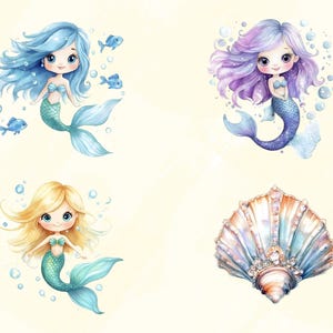 35 Whimsical Mermaid Clipart Bundle, Cute Mermaid Png,under the Sea ...