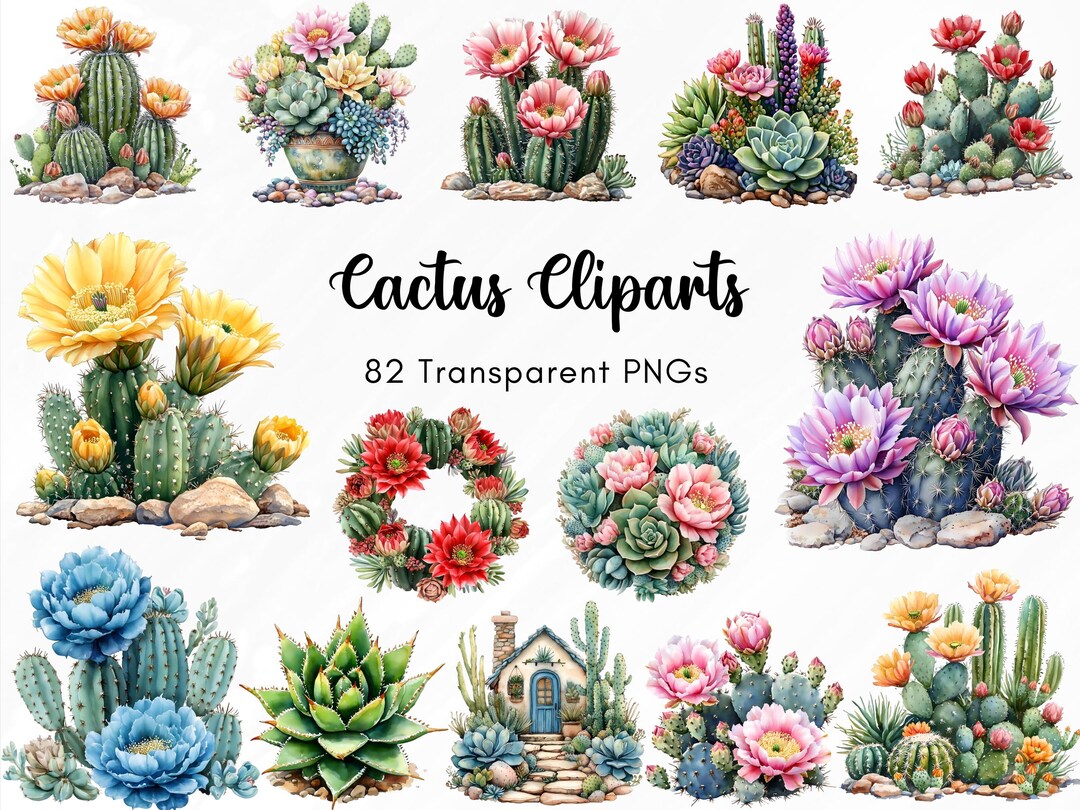 Watercolor Cactus Clipart PNG, Succulent Flower Cliparts, Desert Floral ...