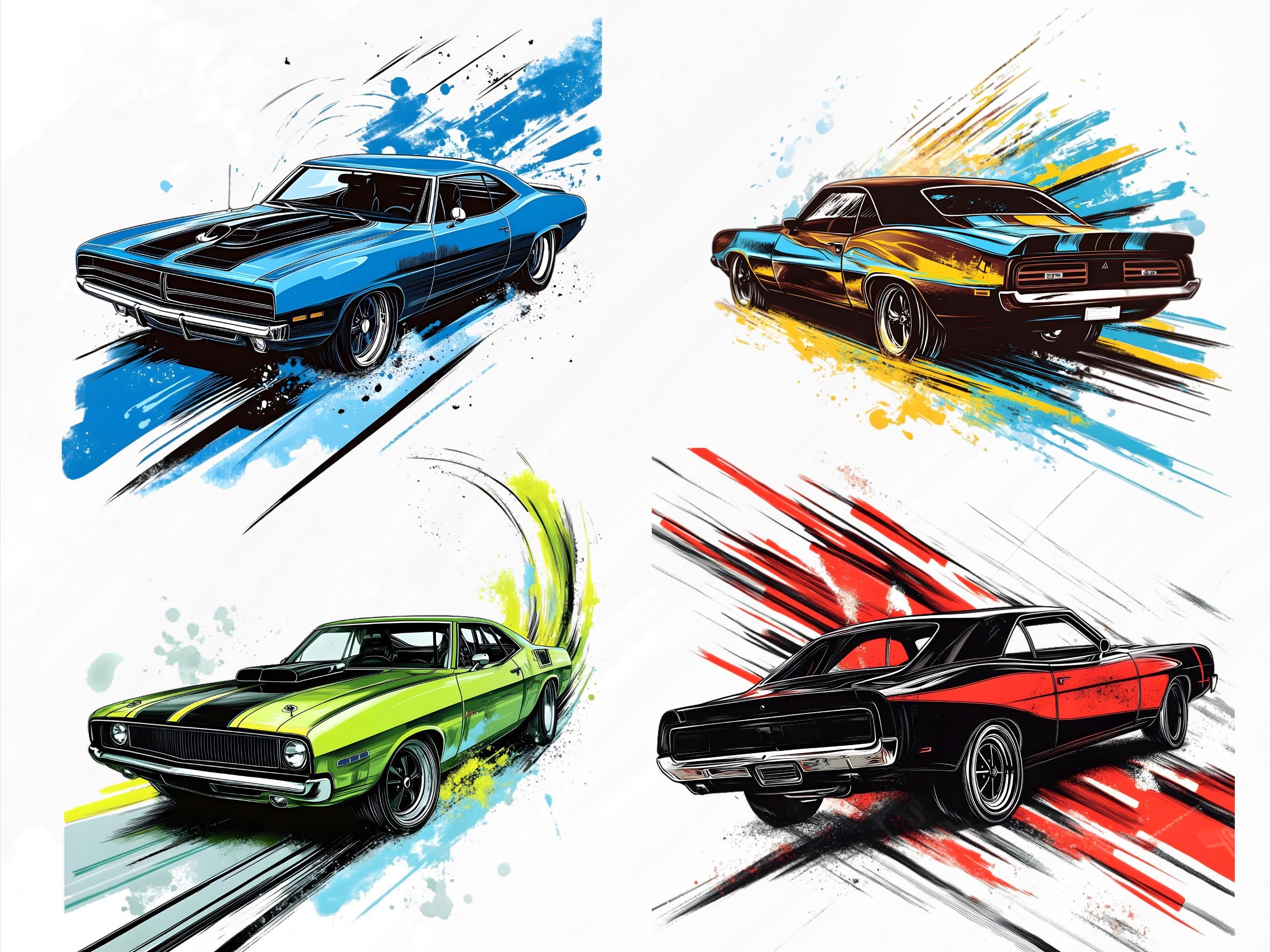 32 Watercolor Automotive Clipart Bundle, Watercolor Muscle Cars, Retro ...