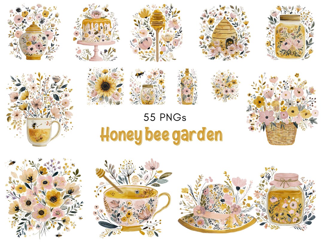 55 Honey Bee Clipart PNG | Cute Bumblebee Garden Bundle | Sunflower ...