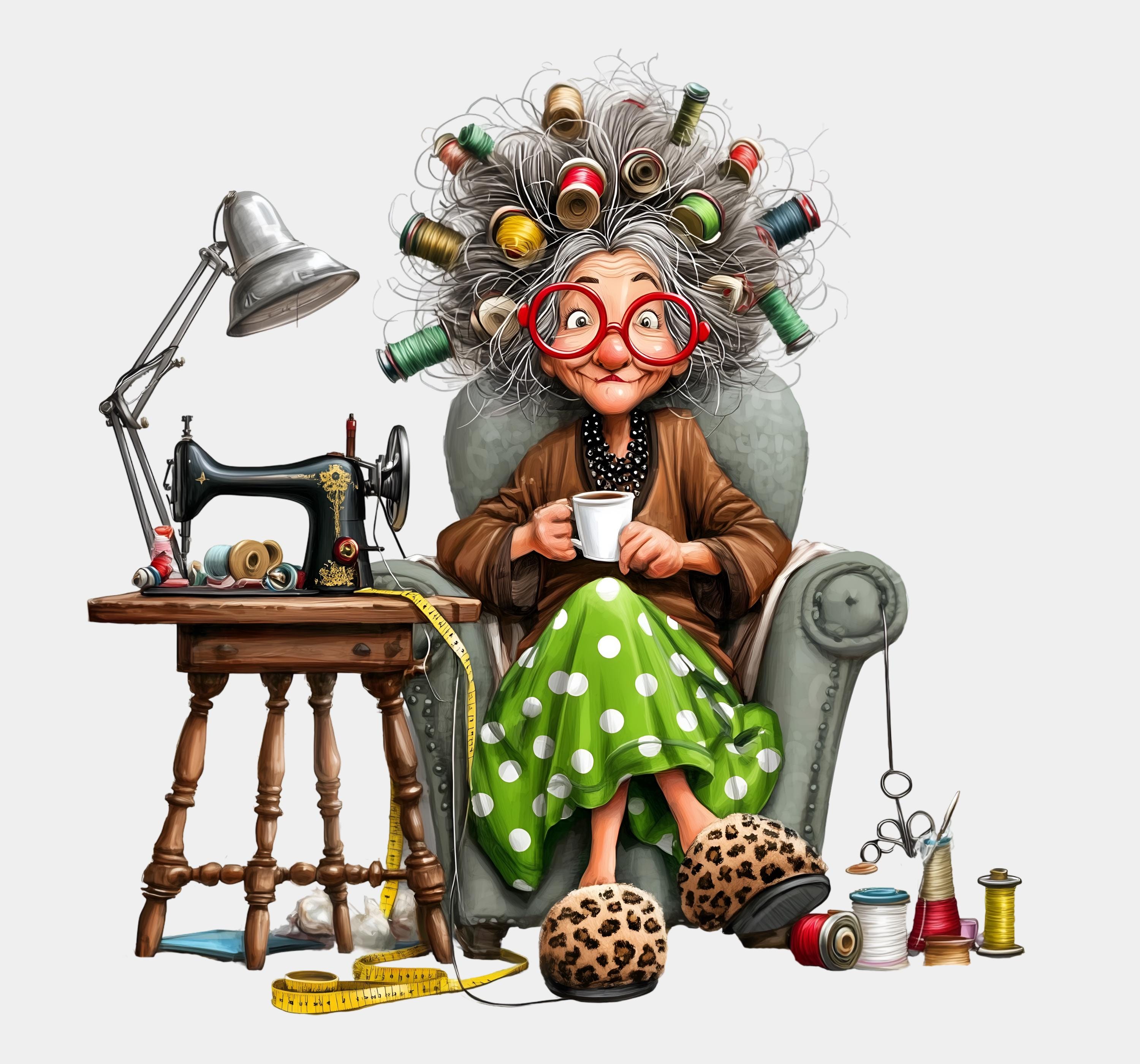 Quirky Seamstress Clipart, Funny Sewing Lady PNG, Sewing Room Clip Art ...