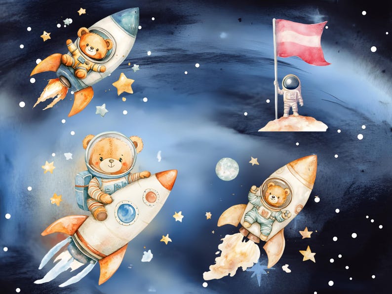 Watercolor Space Clipart Bundle, Cute Astronaut Clipart, Astronaut ...