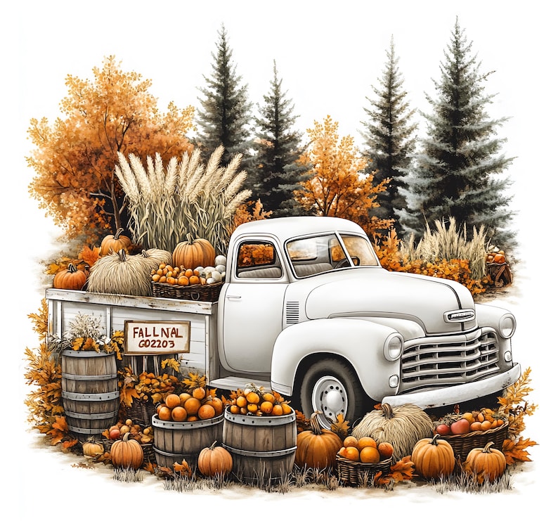 25 Vintage Autumn Truck Clipart Fall Harvest Trucks With Pumpkins ...