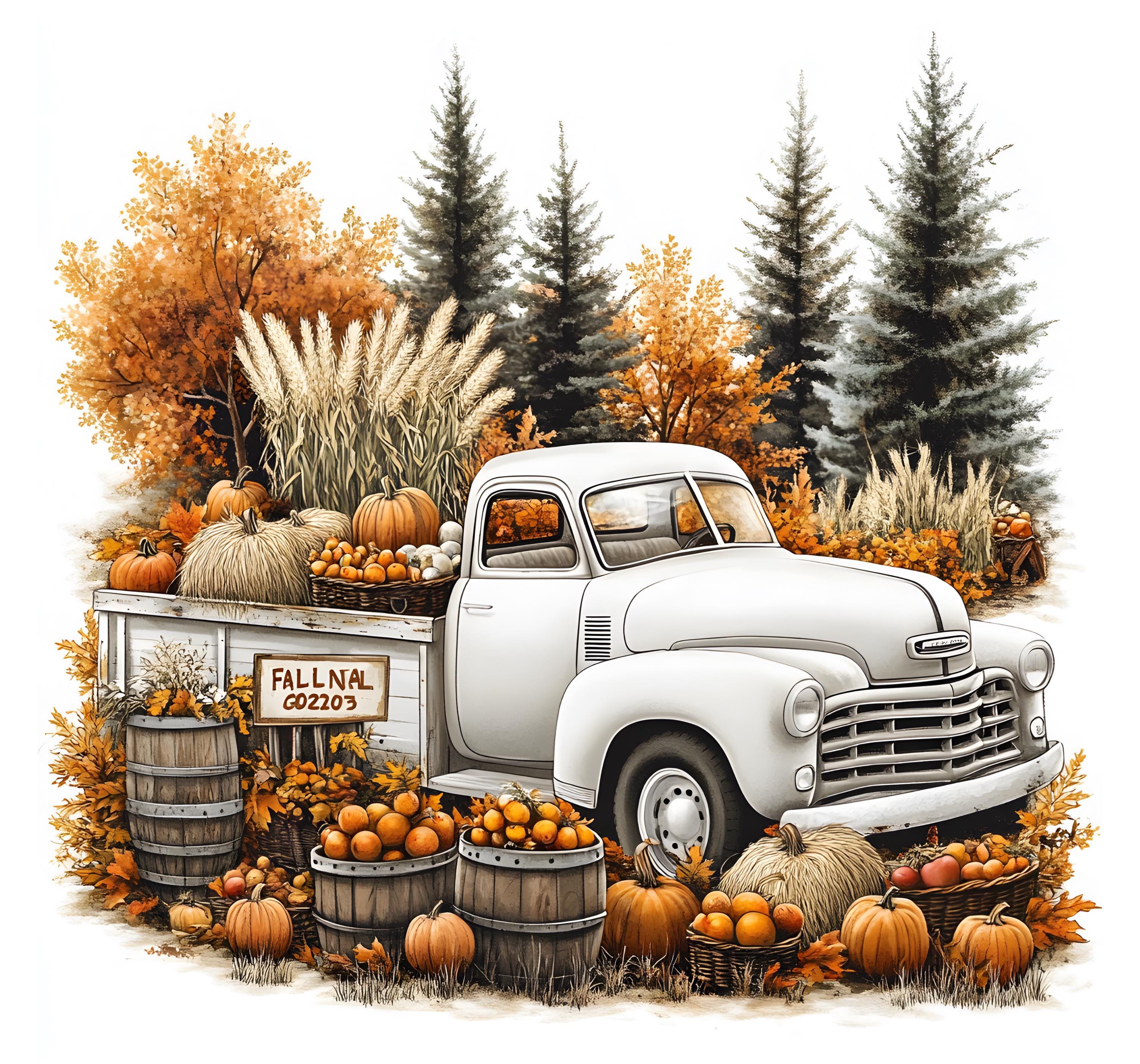 25 Vintage Autumn Truck Clipart Fall Harvest Trucks With Pumpkins ...