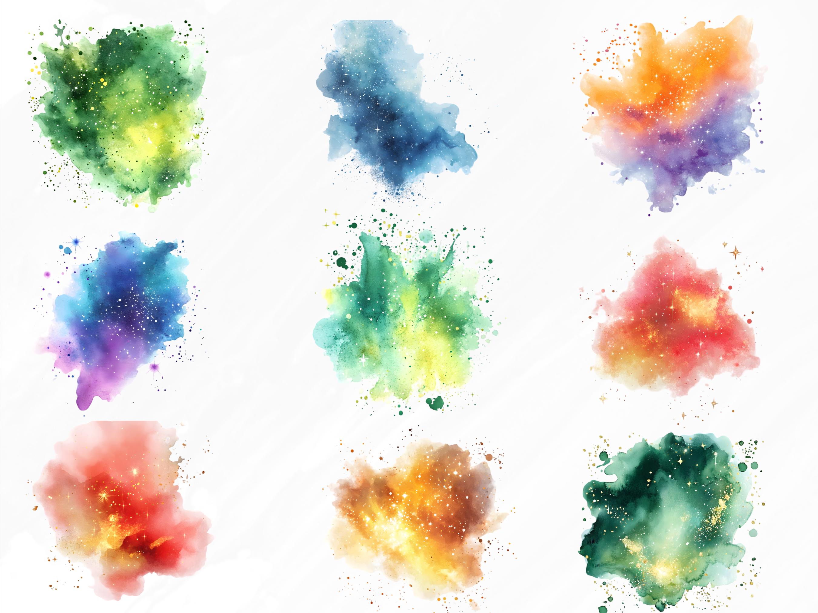 Watercolor Splashes Clipart Bundle, Paint Splatter PNG Abstract Clipart ...