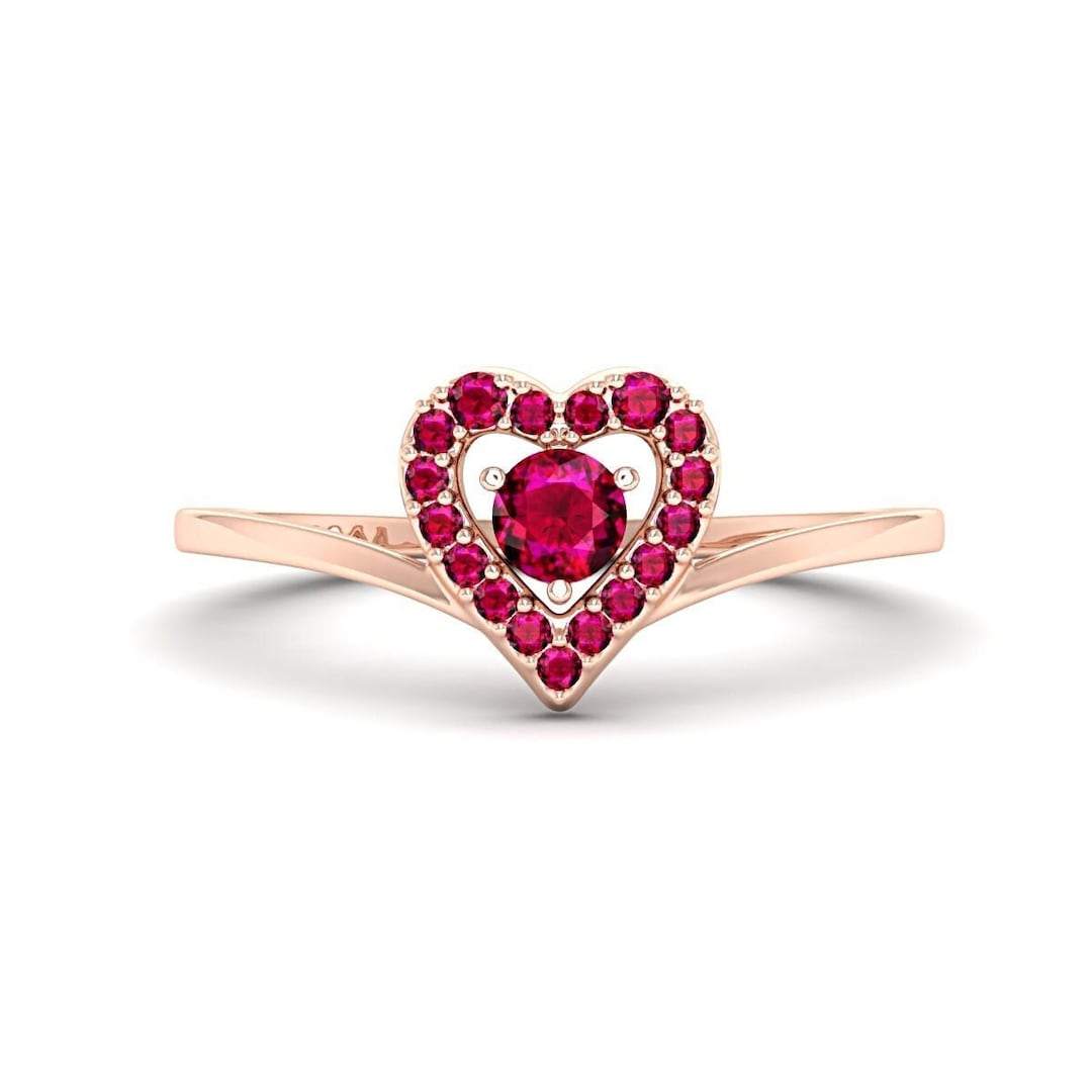 Heart Shaped Ruby Vintage Ring 14K Gold Dainty Minimalist Love Ring ...