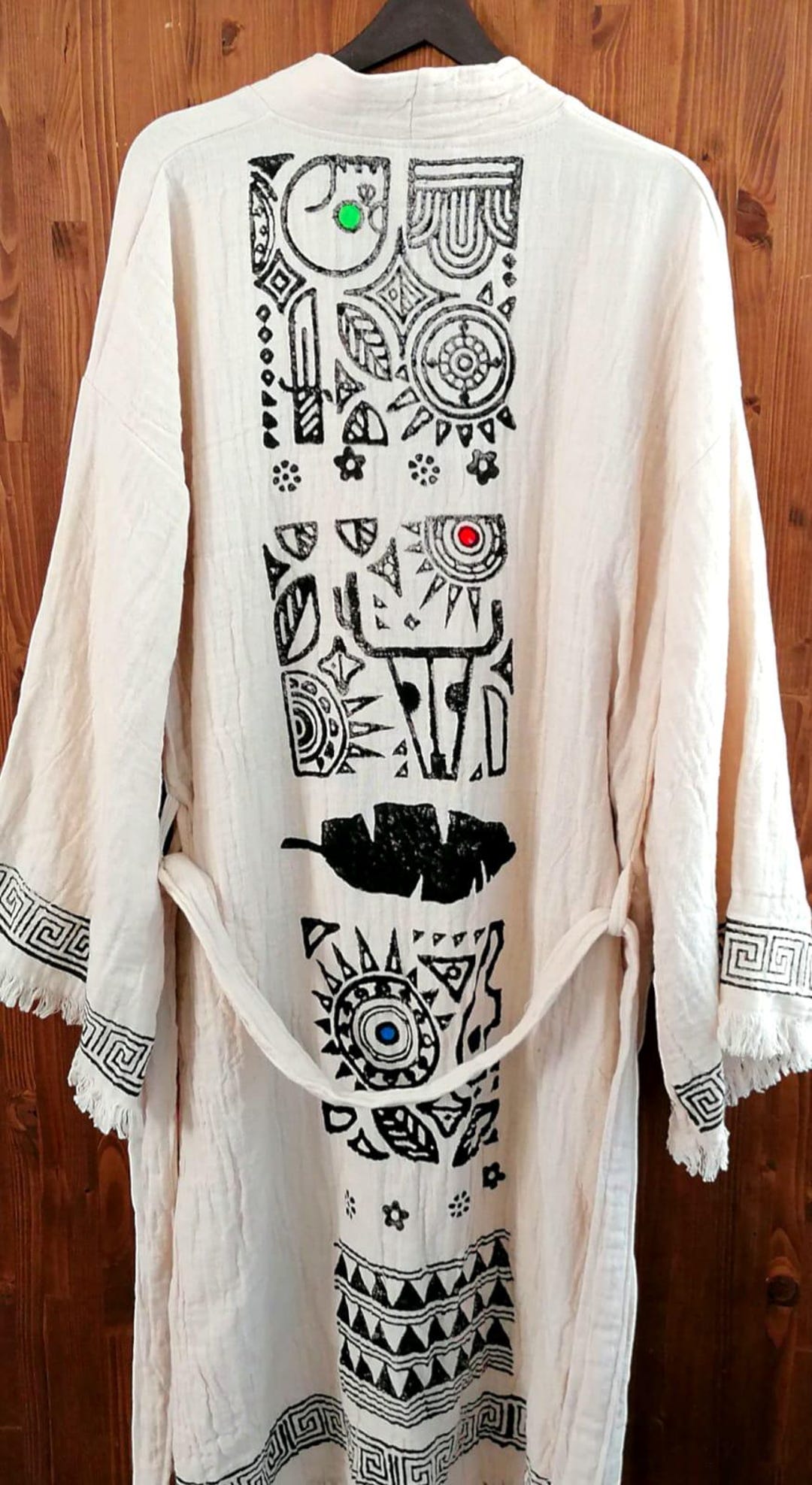 2 Layers Muslin Kimono Robe, 100% Cotton Turkish Caftan, Dressing Gown ...
