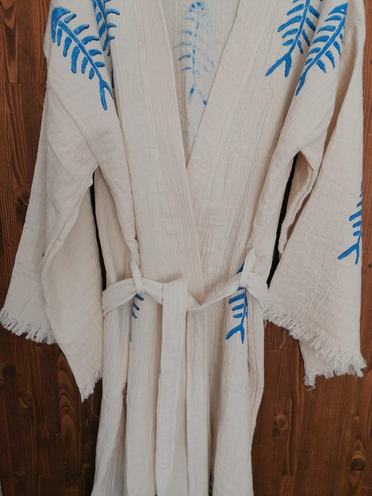 Fish Bone Themed - 2 Layer Muslin Kimono Robe, 100% Cotton Turkish ...