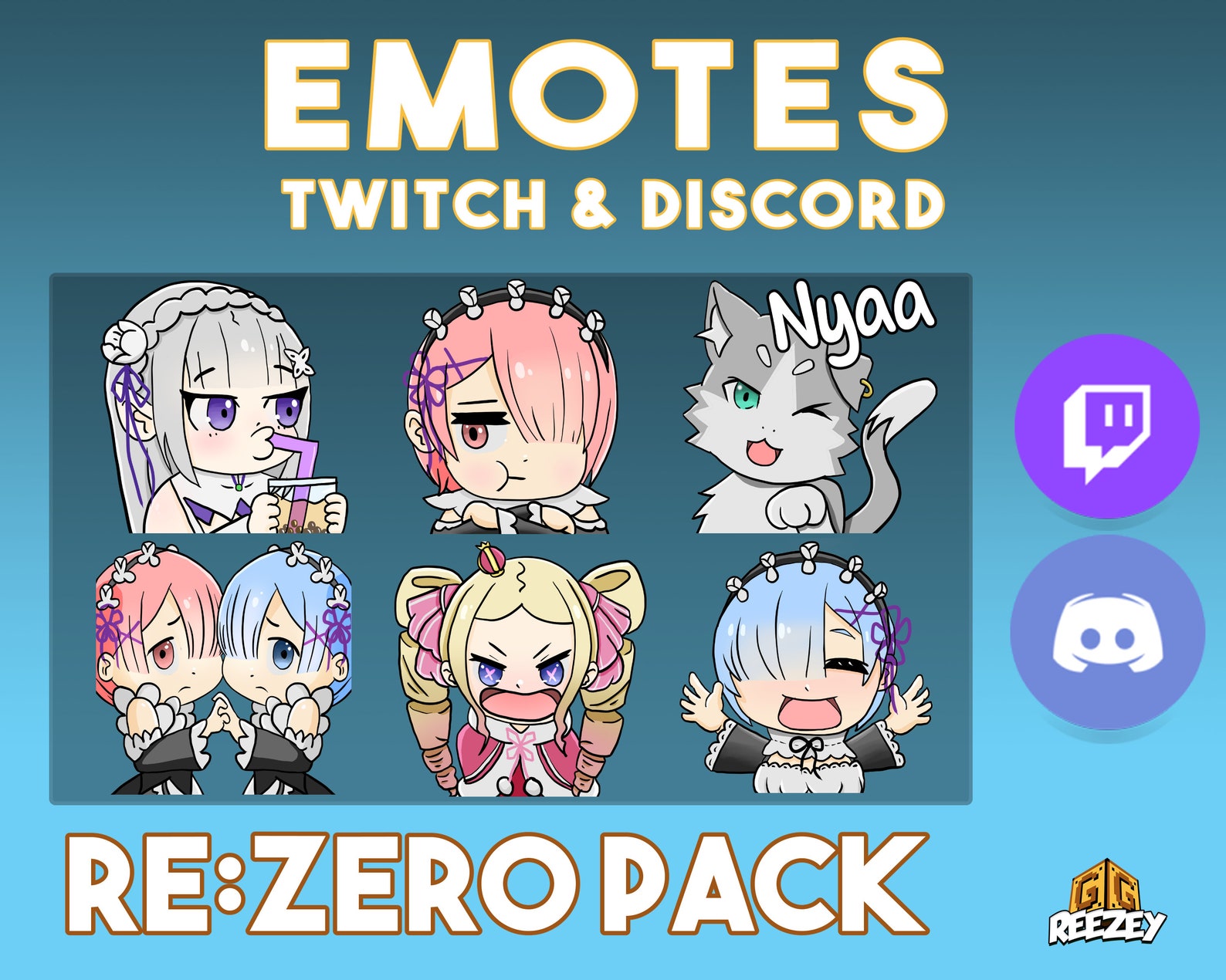Emote, Twitch Emote, Rem and Ram Emote, Rezero Bundle Emote, Re:zero ...