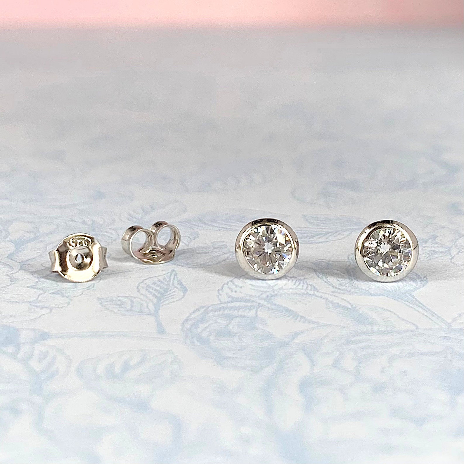 7mm Solitaire Studs Sterling Silver CZ Solitaire Studs | Etsy