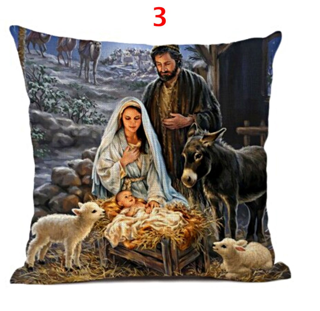 Nativity Scene Pillow Covers / Christmas Decorative Pillows / Joseph ...