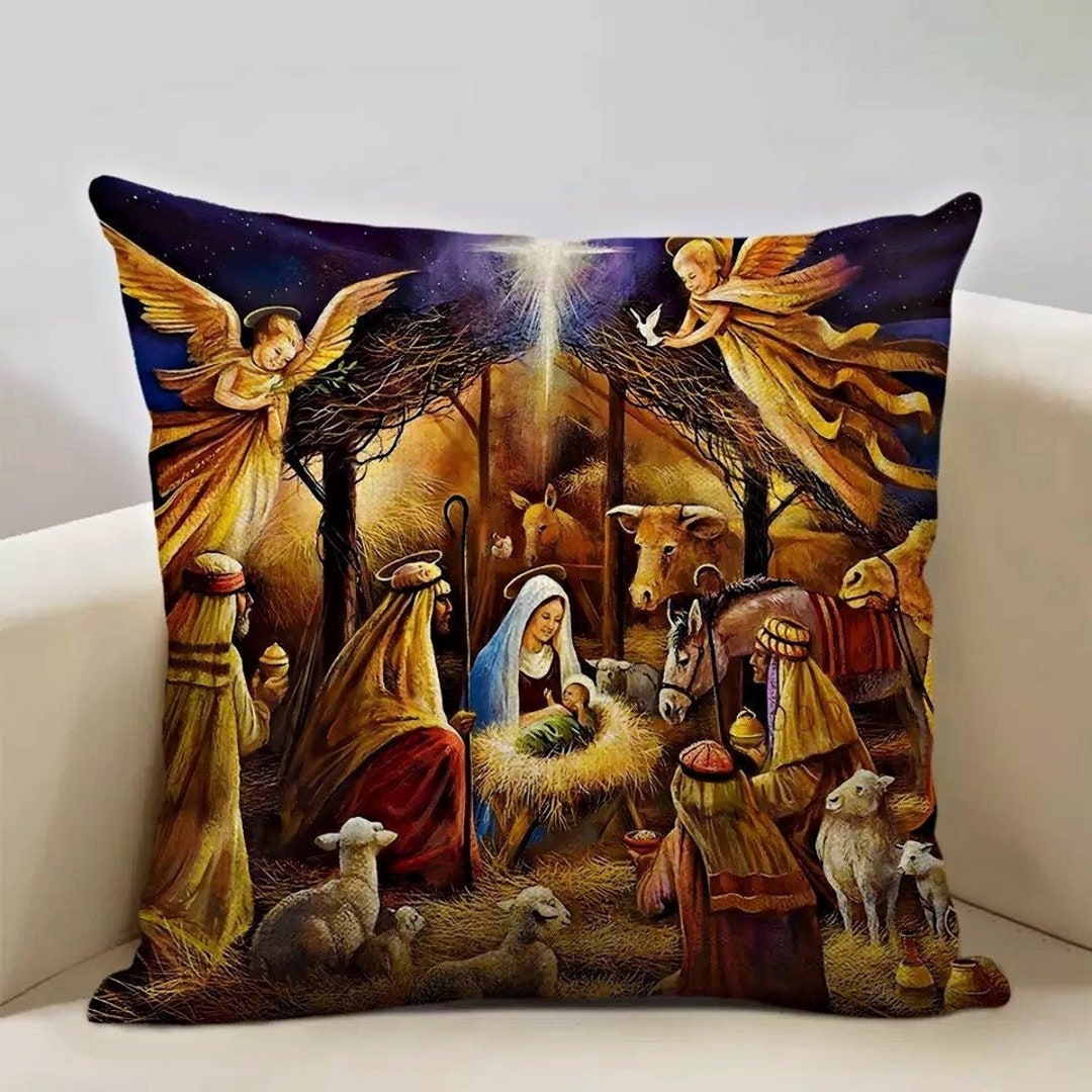 Nativity Scene Pillow Cover / Christmas Decorative Pillow / DOUBLE ...