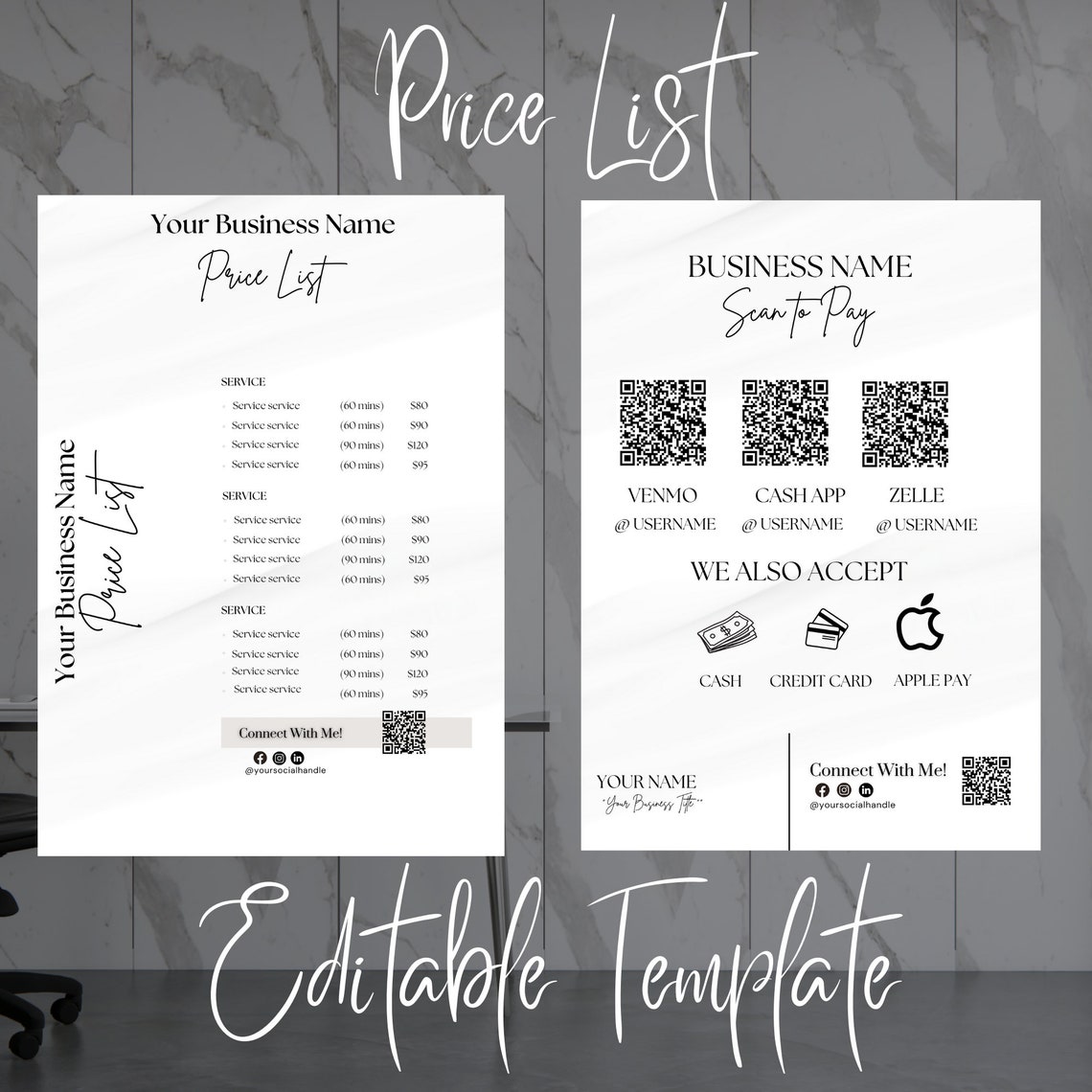 Price List Template & Scan to Pay Sign | | Editable Price Guide ...