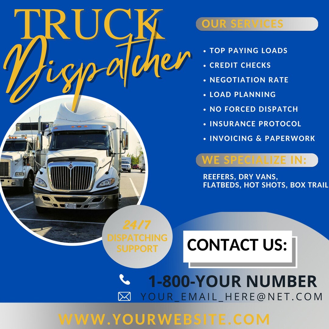 Freight Dispatcher Flyer, Canva Truck Flyer Template. Editable Canva ...