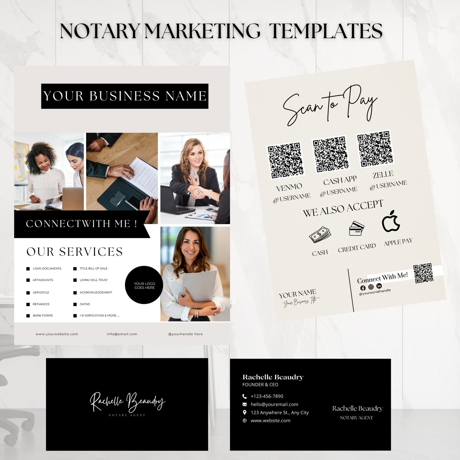 Notary Business Card Templates, Double-sided, Editable Templates, Canva ...