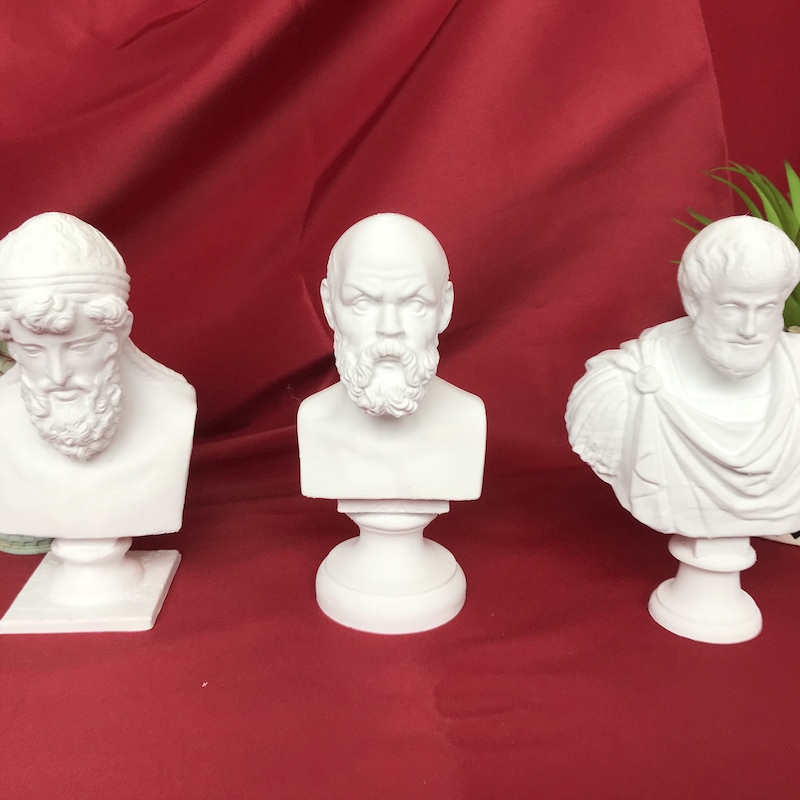 Bustos de sócrates, aristóteles y platón, estatuas de filósofos griegos ...