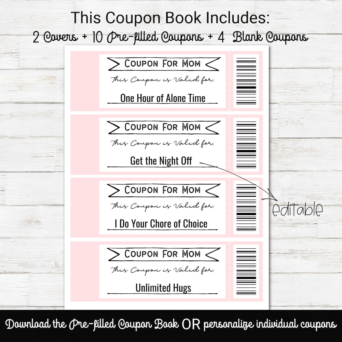 Editable Coupon Book, Birthday Gift for Mom, Custom Coupon Book ...