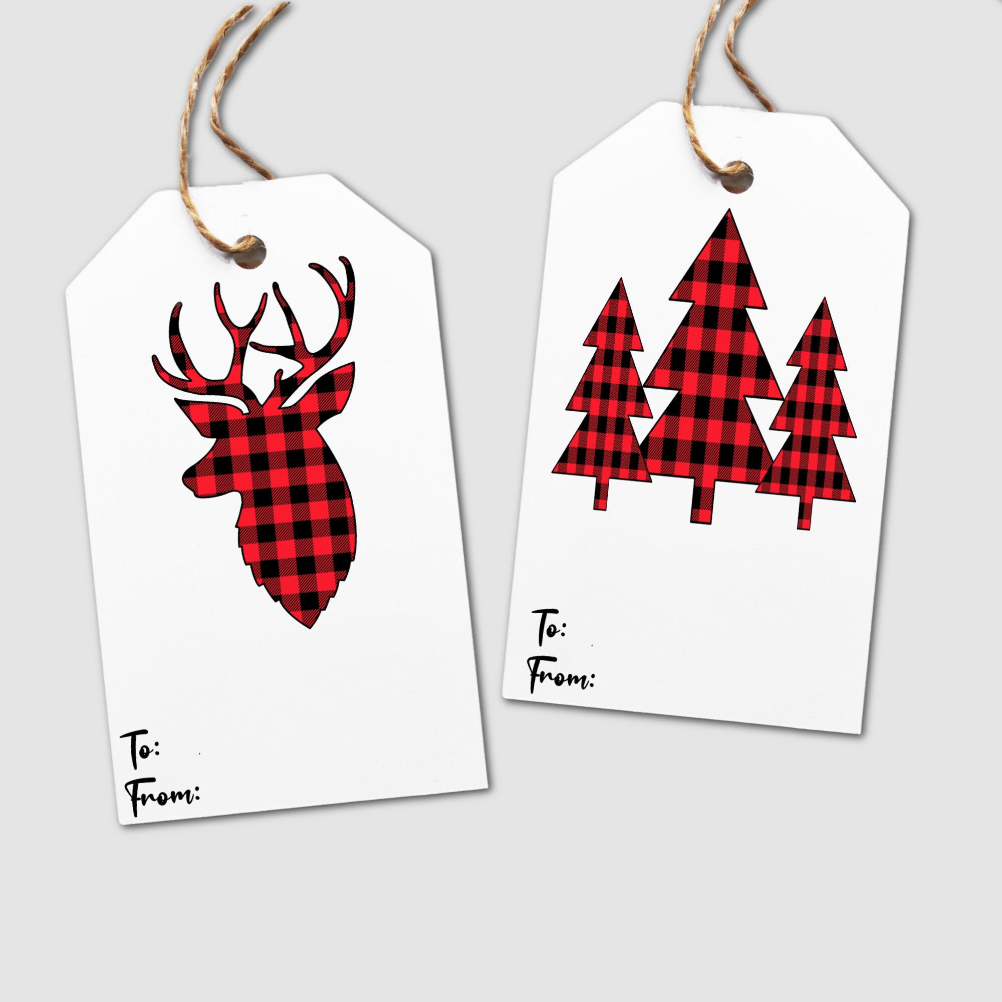 Printable Christmas Gift Tags, Buffalo Plaid Gift Tags, Farmhouse ...