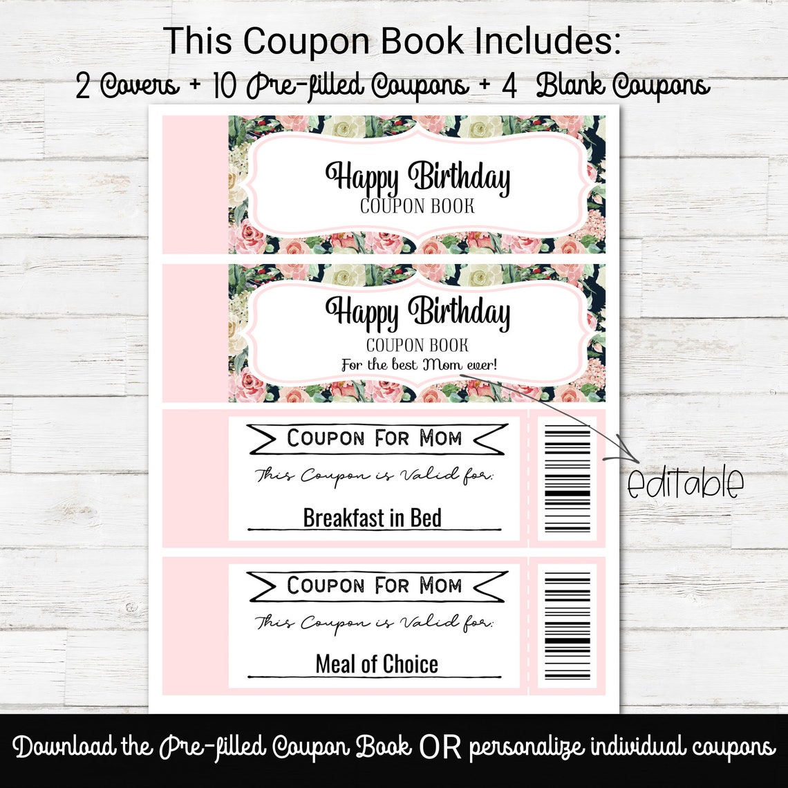 Editable Coupon Book, Birthday Gift for Mom, Custom Coupon Book ...