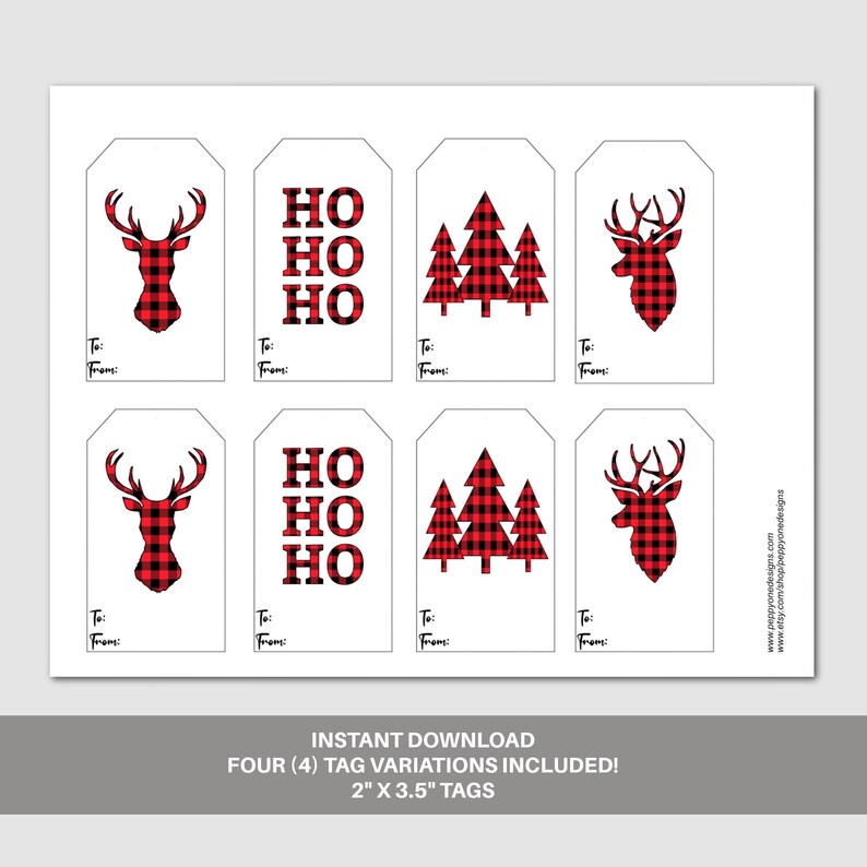 Printable Christmas Gift Tags, Buffalo Plaid Gift Tags, Farmhouse ...