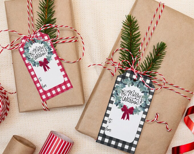 Printable Christmas Gift Tags, Buffalo Plaid Gift Tags, Farmhouse ...