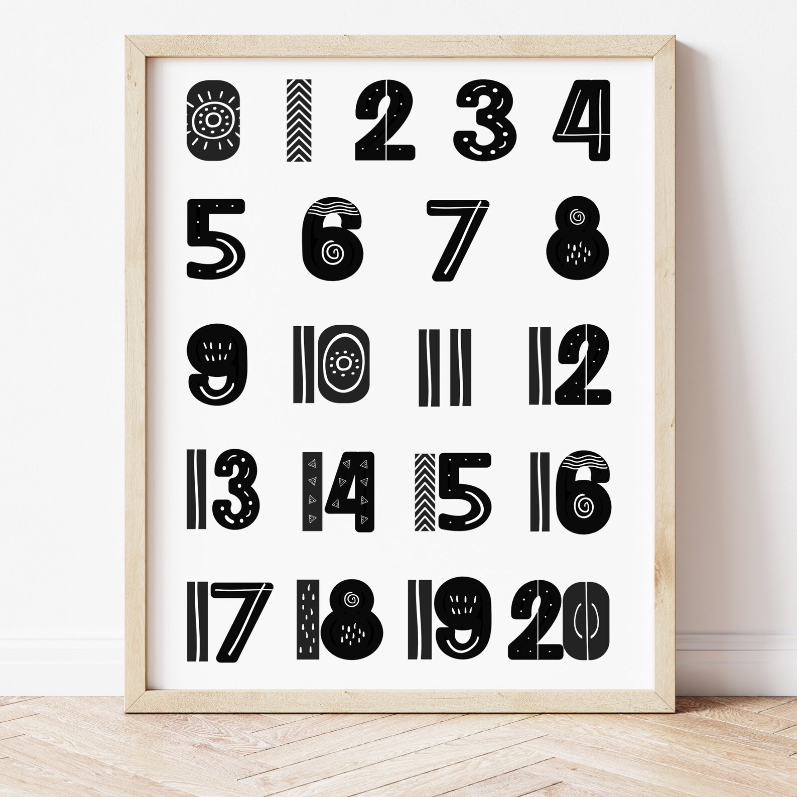 PRINTABLE Black and White Number Print, Kids Room Wall Art, Black and ...