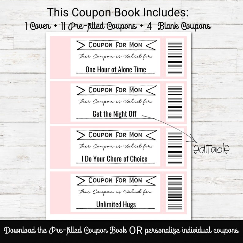Editable Coupon Book, Mothers Day Gift, Custom Coupon Book for Mom ...