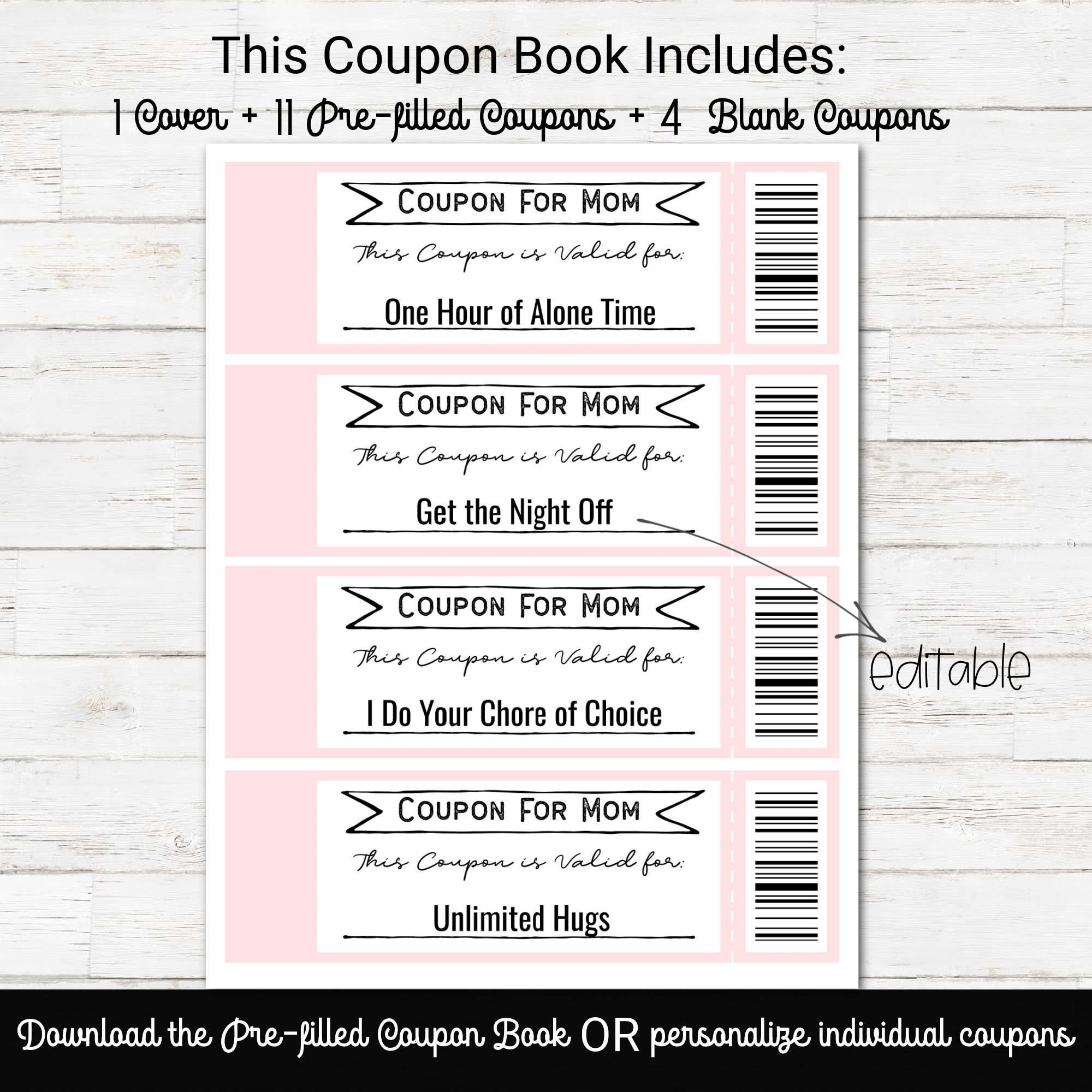 Editable Coupon Book, Mothers Day Gift, Custom Coupon Book for Mom ...