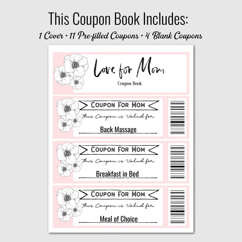 Printable Coupon Template for Mom, Mothers Day Gift, Coupon Book ...