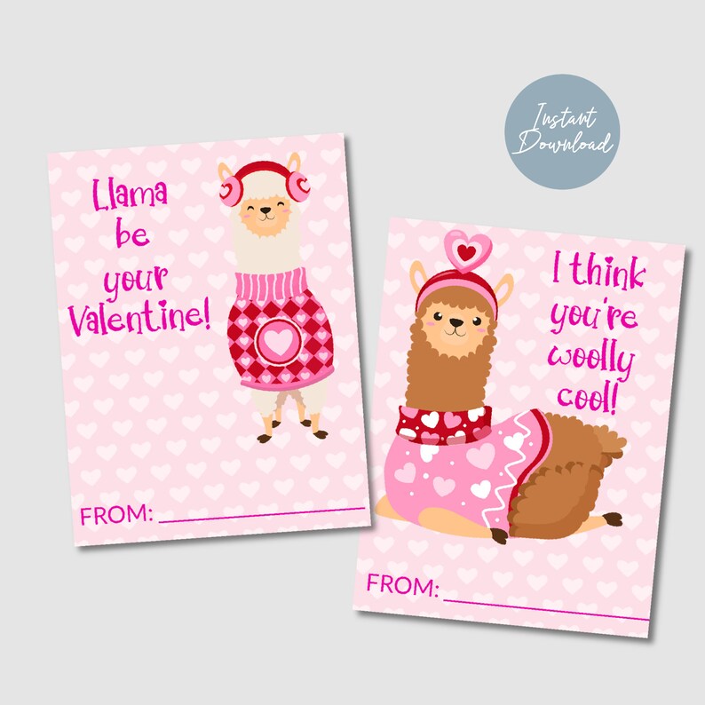 PRINTABLE Valentines Day Cards for School, Llama Valentines Cards for ...