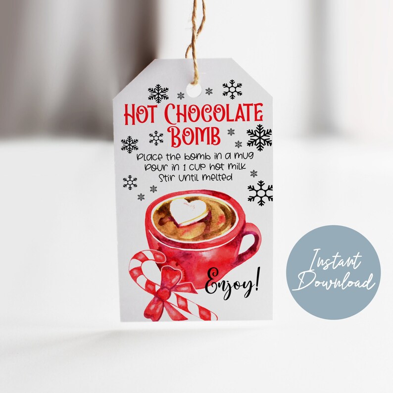 Christmas Hot Chocolate Bomb Tags Printable, Hot Cocoa Bomb Instruction ...