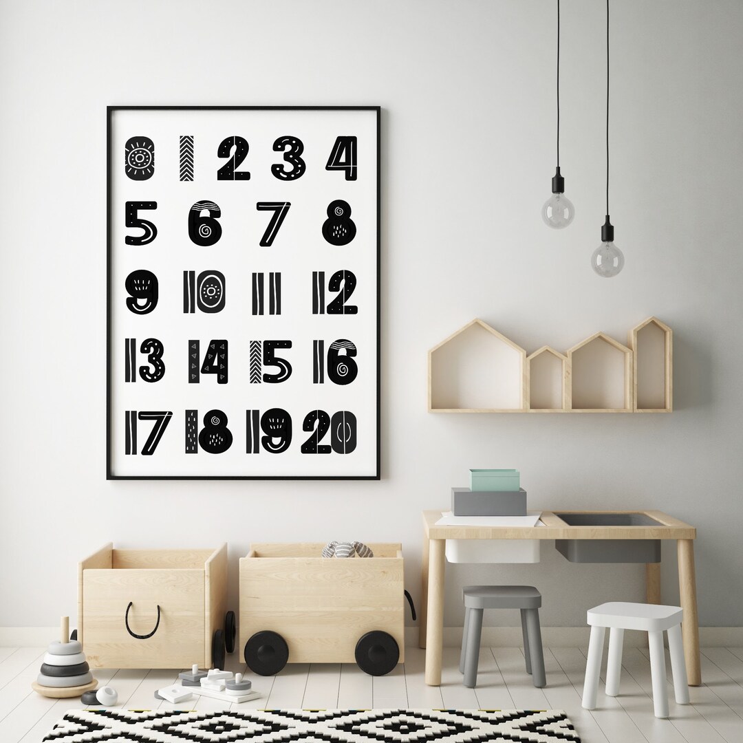 PRINTABLE Black and White Number Print, Kids Room Wall Art, Black and ...