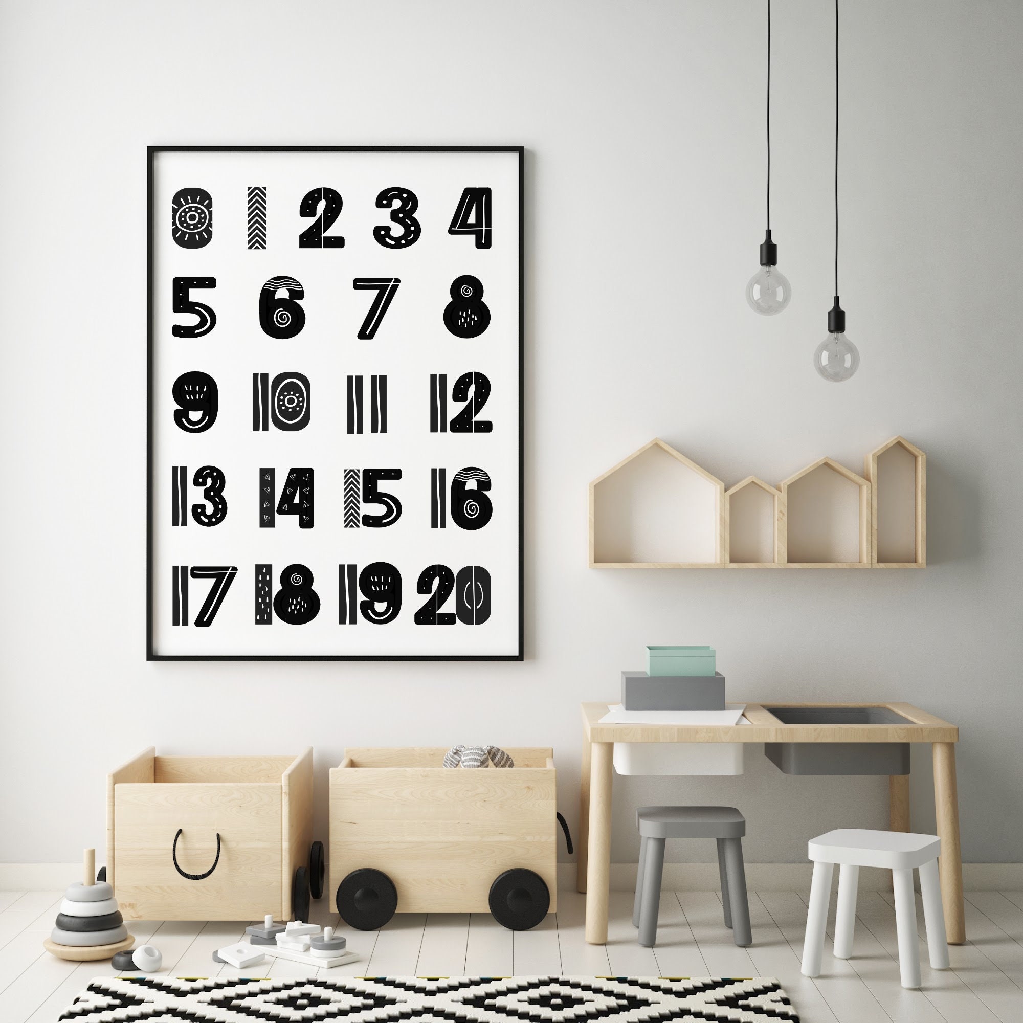 PRINTABLE Black and White Number Print, Kids Room Wall Art, Black and ...