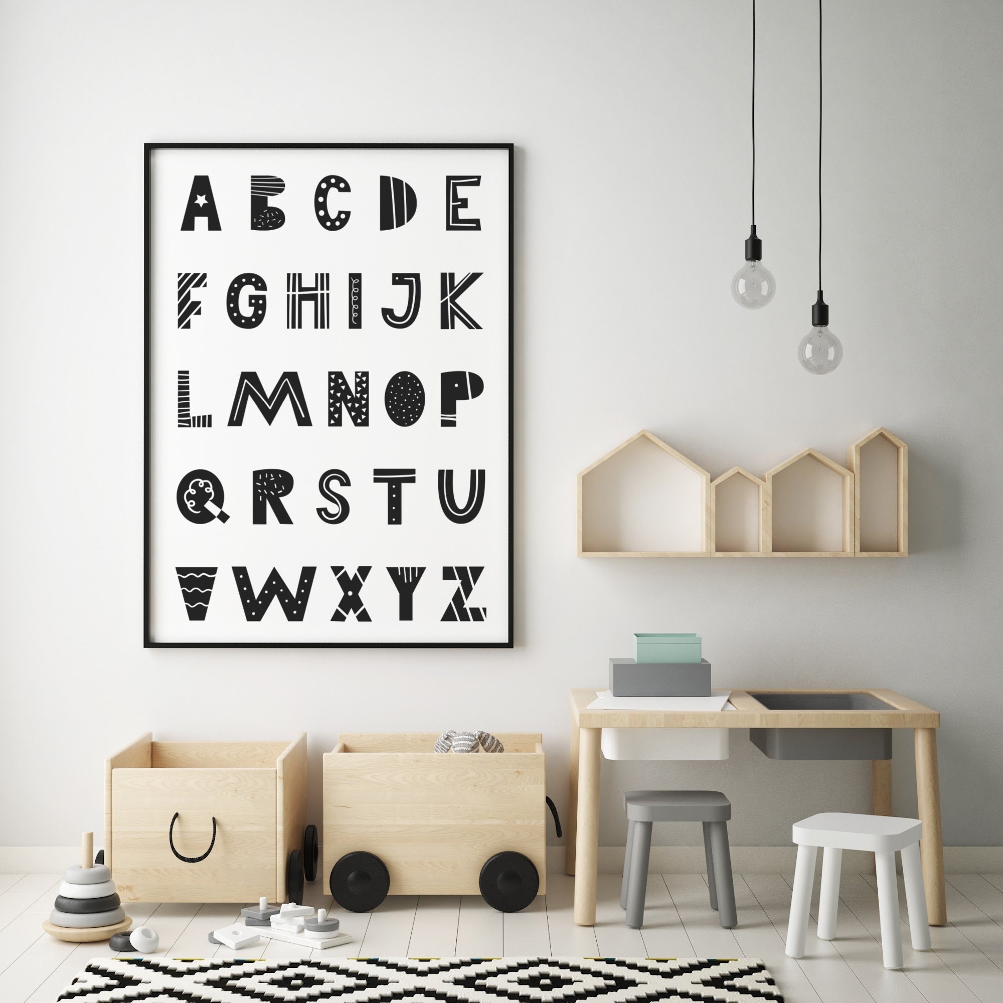 PRINTABLE Black and White Alphabet Print Kids Room Wall Art | Etsy