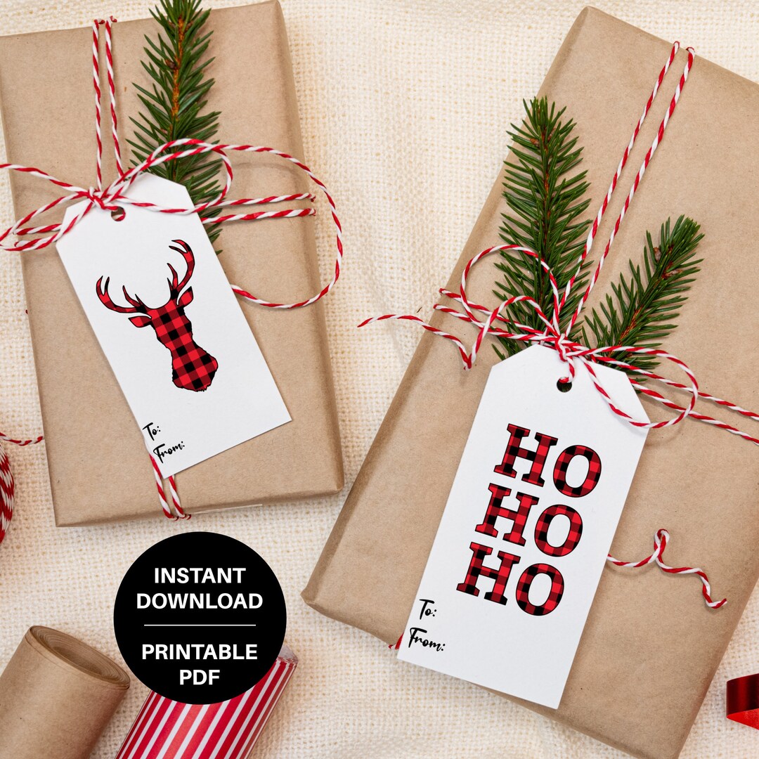 Printable Christmas Gift Tags, Buffalo Plaid Gift Tags, Farmhouse ...