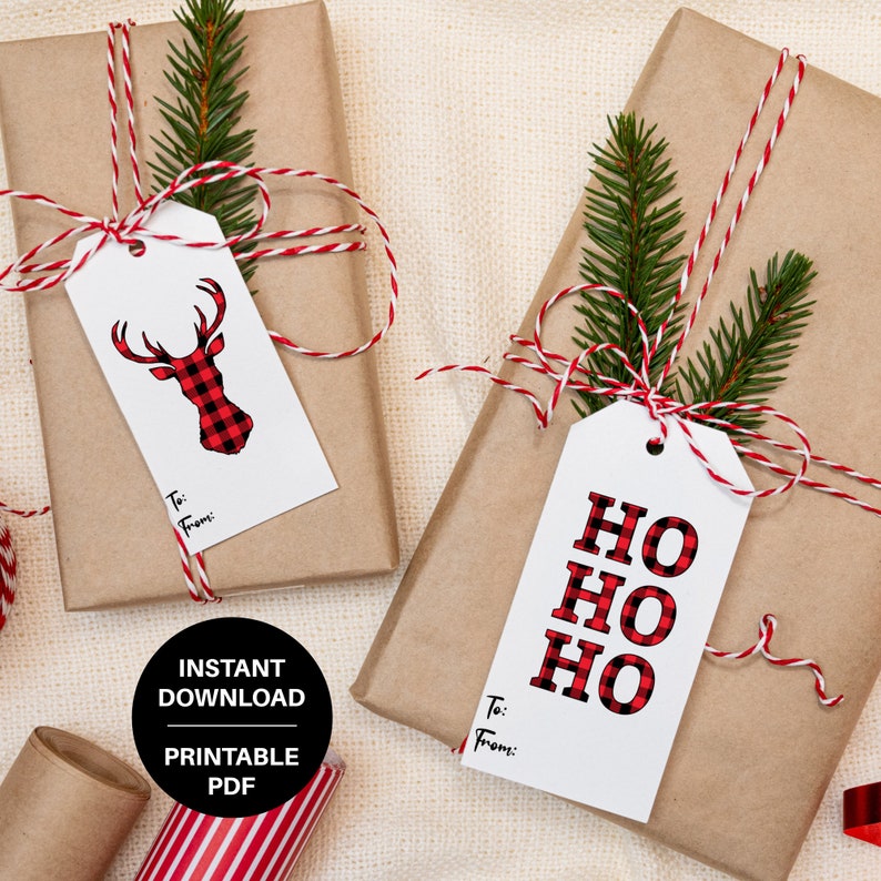 Printable Christmas Gift Tags, Buffalo Plaid Gift Tags, Farmhouse ...