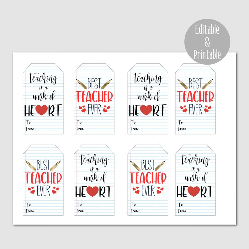 Editable Teacher Gift Tag Printable, Teachers Appreciation Gift Tag ...